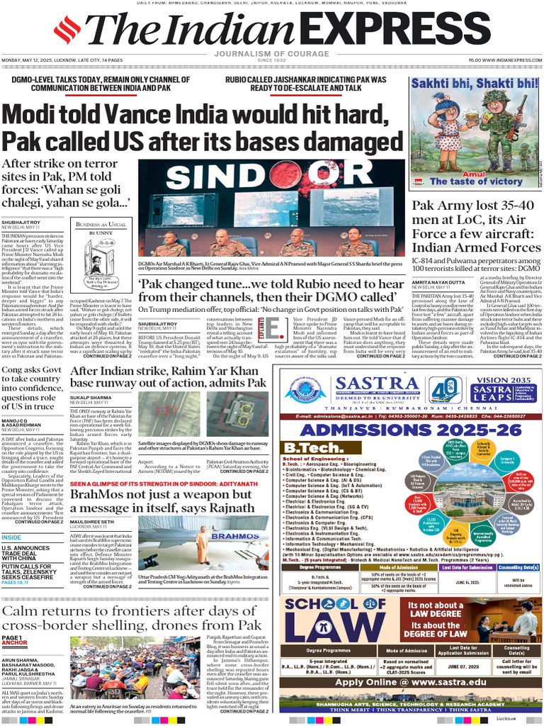 Ie Lucknow 12 05 2025 | PDF | India–Pakistan Relations | Pakistan