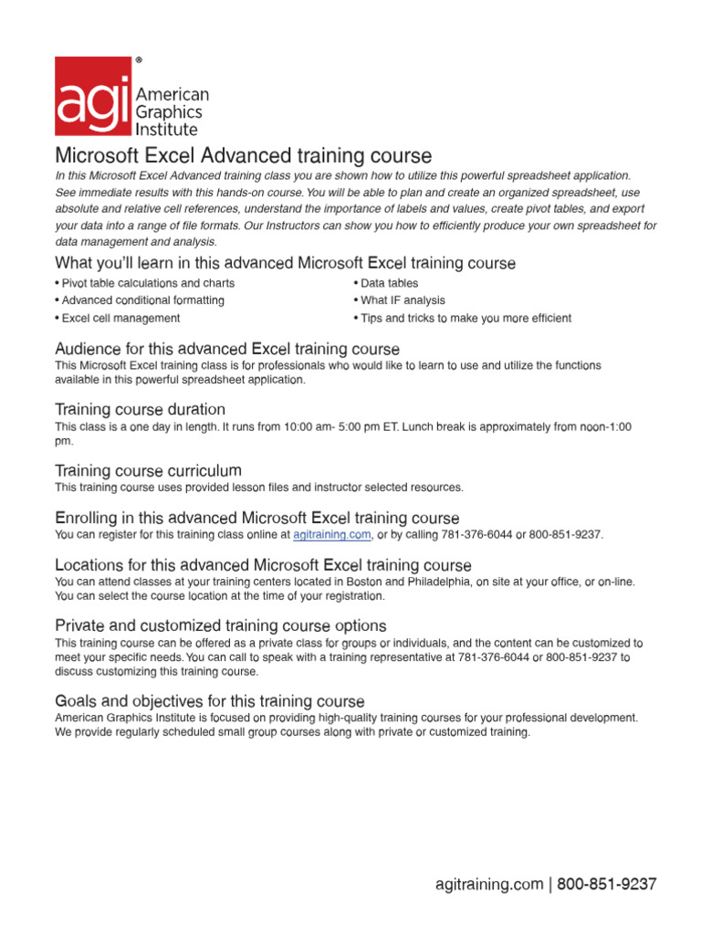 Microsoft Excel Advanced Training Course | PDF | Microsoft Excel | Spreadsheet
