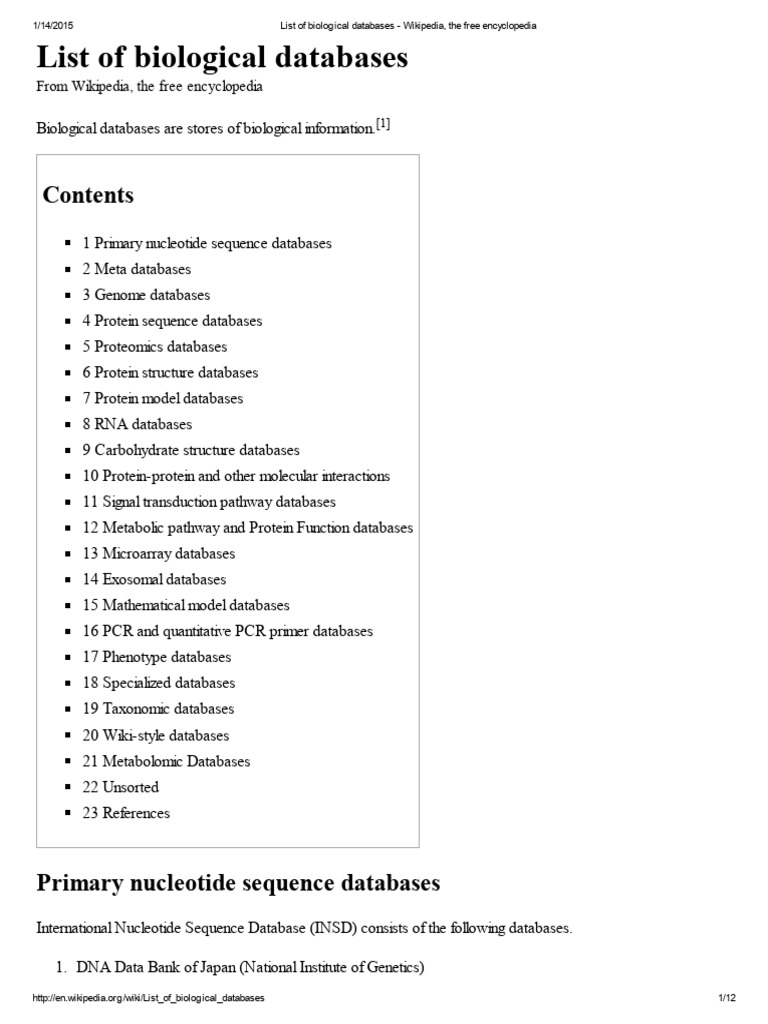 List of Biological Databases - Wikipedia, The Free Encyclopedia | PDF ...
