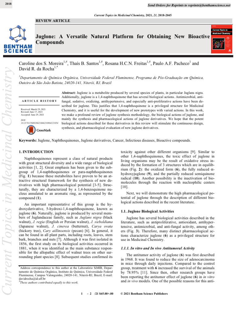 Juglone A Versatile Natural Platform For Obtaining New Bioactive ...