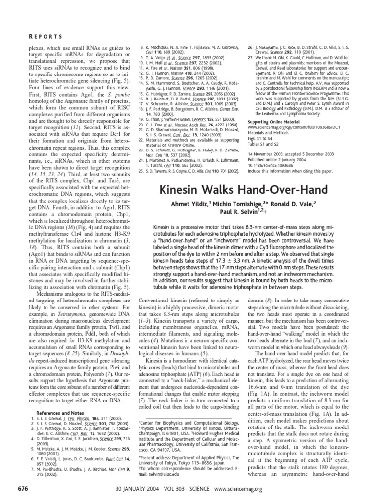 Kinesin Walks Hand-Over-Hand | PDF | Dna | Genetics