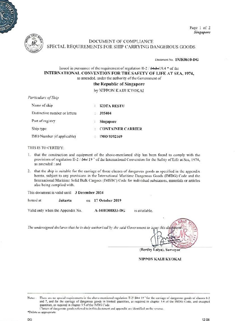 DOC Special Req. For Ship Carrying DG | PDF