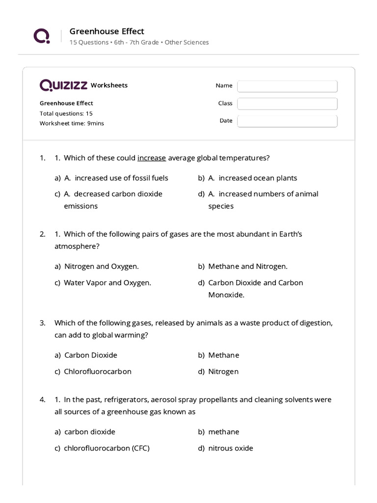Greenhouse Effect - Quizizz | PDF | Greenhouse Effect | Greenhouse Gas
