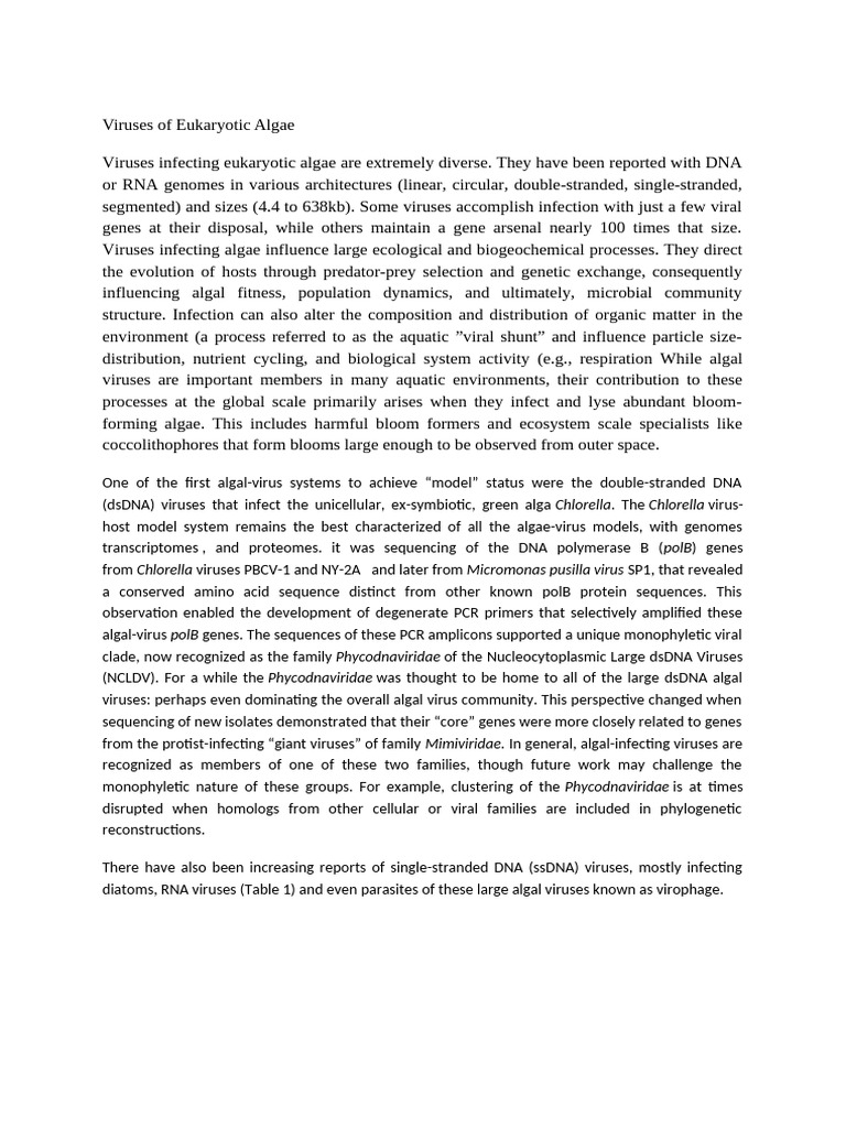 Eukaryotic Algae Viruses Overview | PDF | Virus | Gene