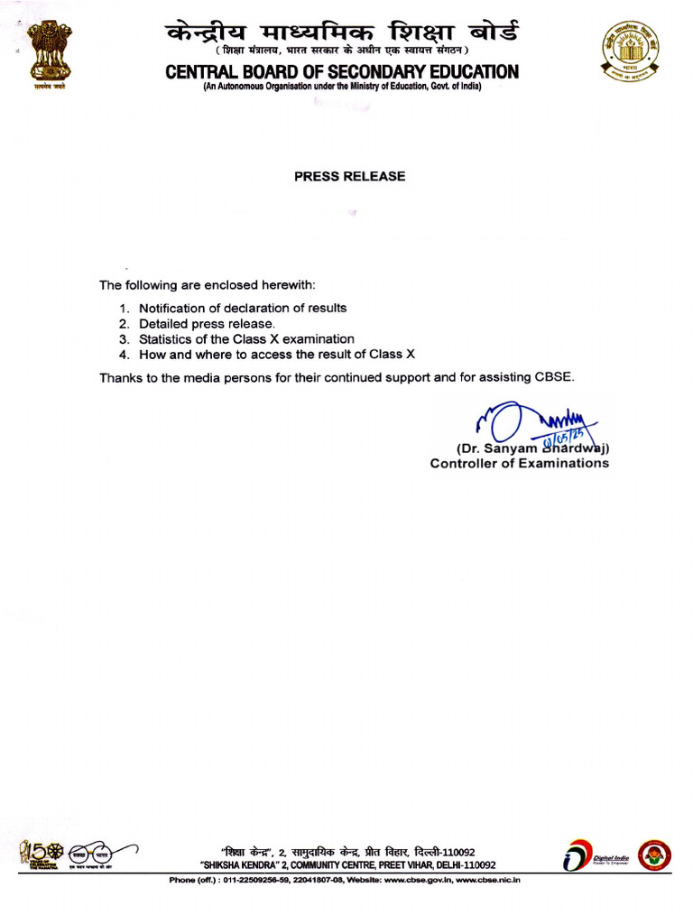 Press Note Declaration Class X Result 2024 21052024 | PDF