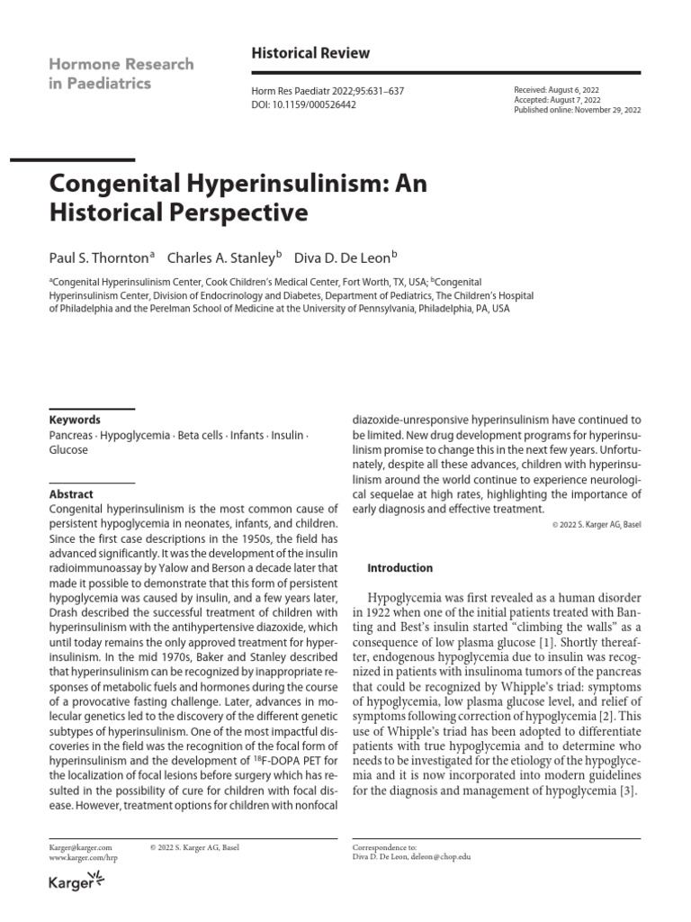 Congenital Hyperinsulinism - An Historical Perspective | PDF ...