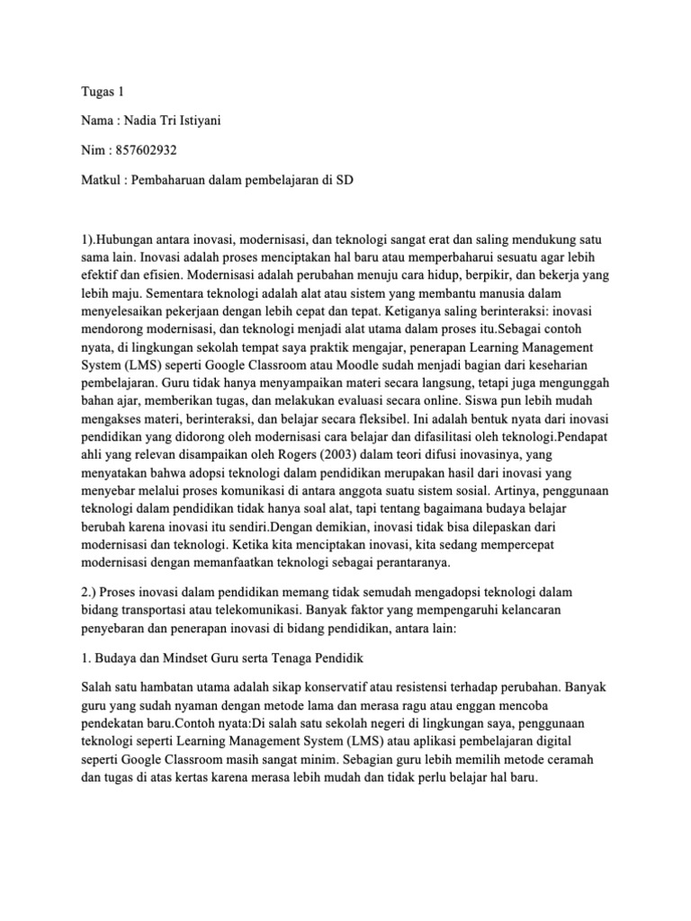 Tugas 1-Pembaharuan Dalam Pemnelajaran Di SD | PDF