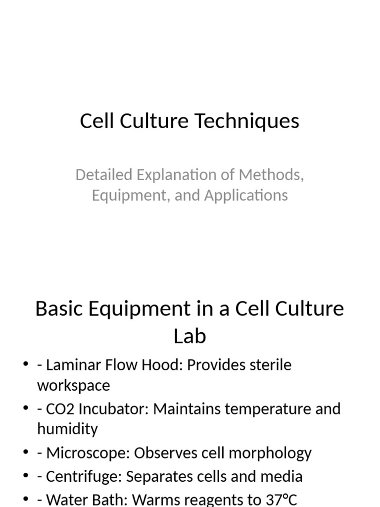 Overview of Cell Culture Techniques | PDF