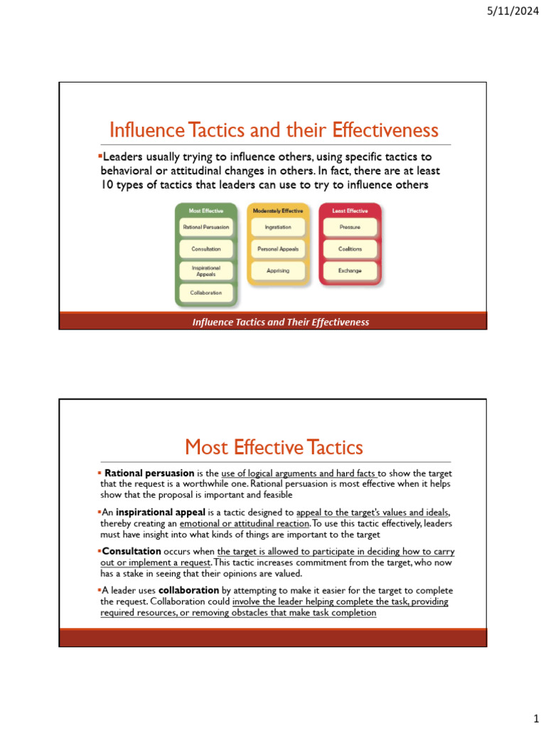 Influence Tactics in Leadership and Negotiation | PDF | Negotiation ...