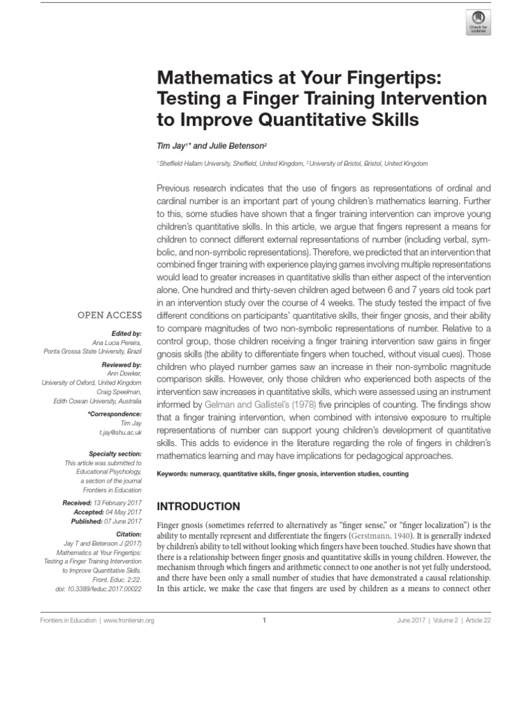 Mathematics at Your Fingertips Testing A Finger TR | PDF | Finger ...