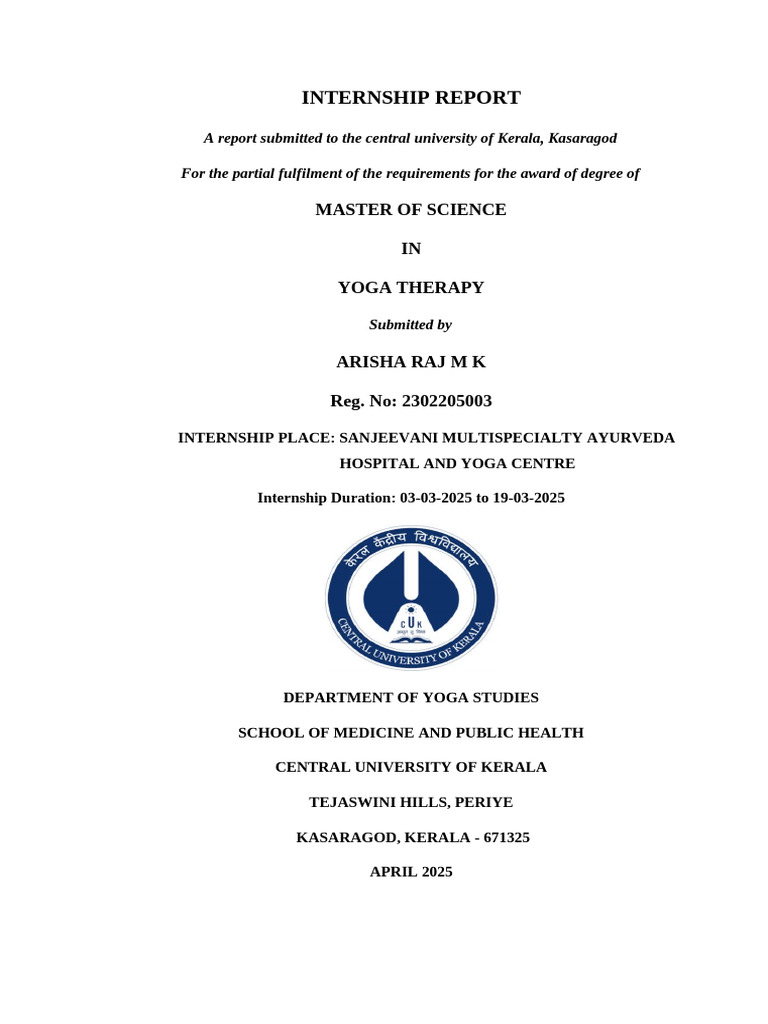 Yoga Therapy Internship Report | PDF | Yoga | Asana
