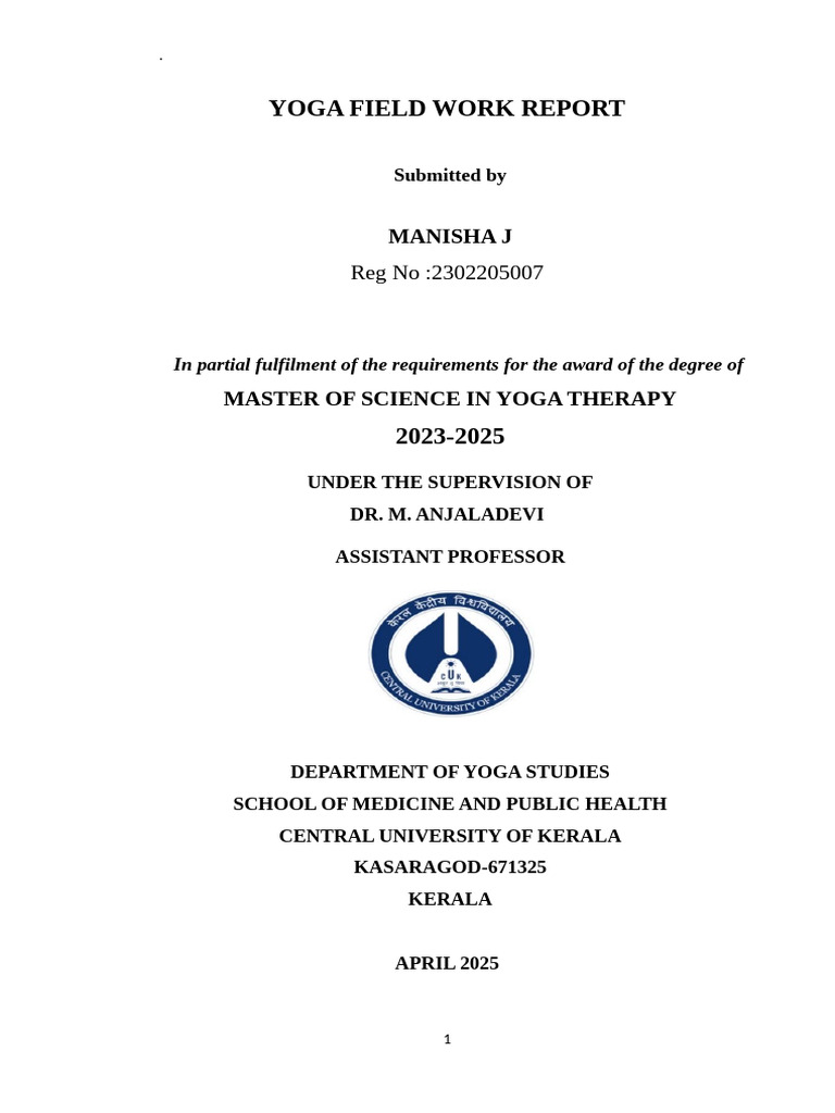 Final Field Work Report - Manisha | PDF | Asana | Yoga