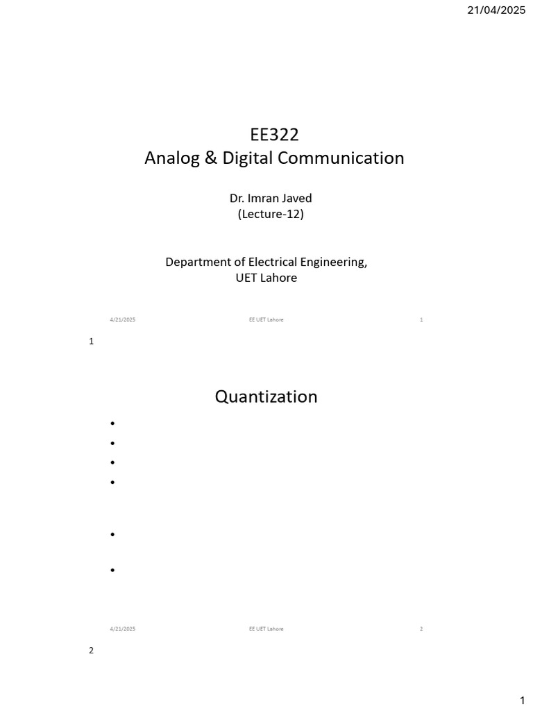 EE-322 Lecture-12 (Quantization) | PDF | Discrete Time And Continuous Time | Normal Distribution