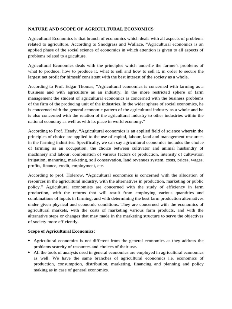 Nature and Scope of Agricultural Economics | PDF | Economics ...