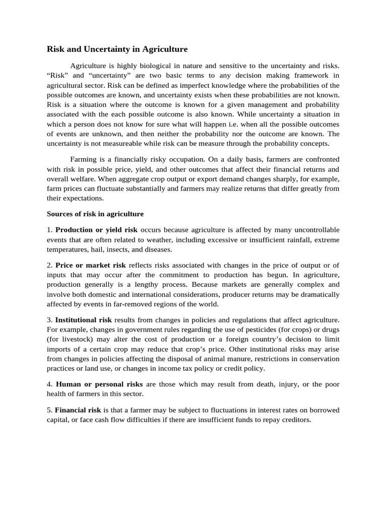 Understanding Agricultural Risks and Uncertainties | PDF | Agriculture ...