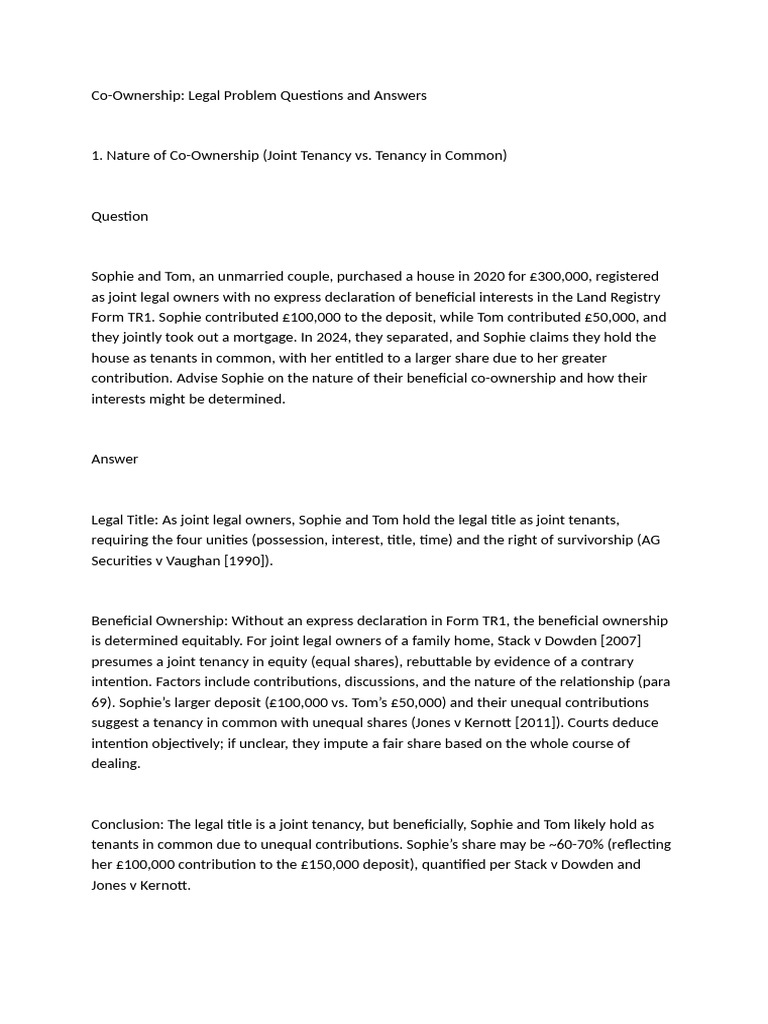 Co-Ownership Legal Problem Questions and Answers | PDF | Concurrent ...