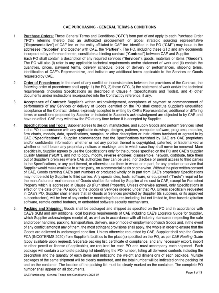 Cae Purchasing - General Terms Conditions | PDF | Intellectual Property | Taxes