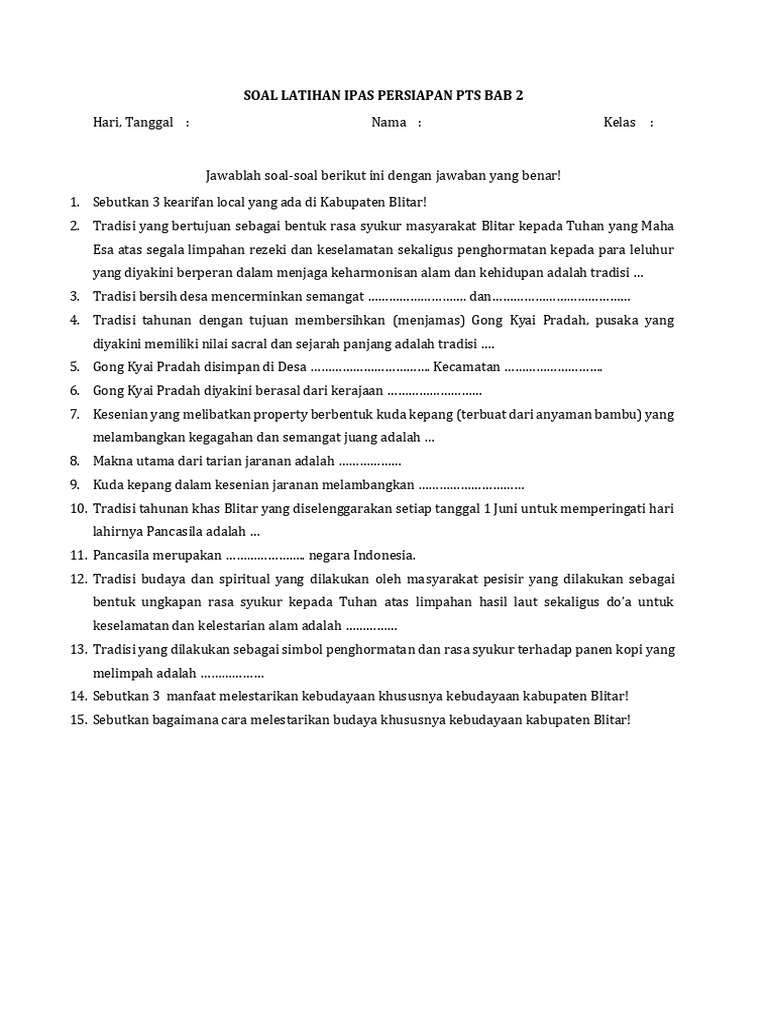 Soal Latihan Ipas Persiapan Pts Bab 2 | PDF