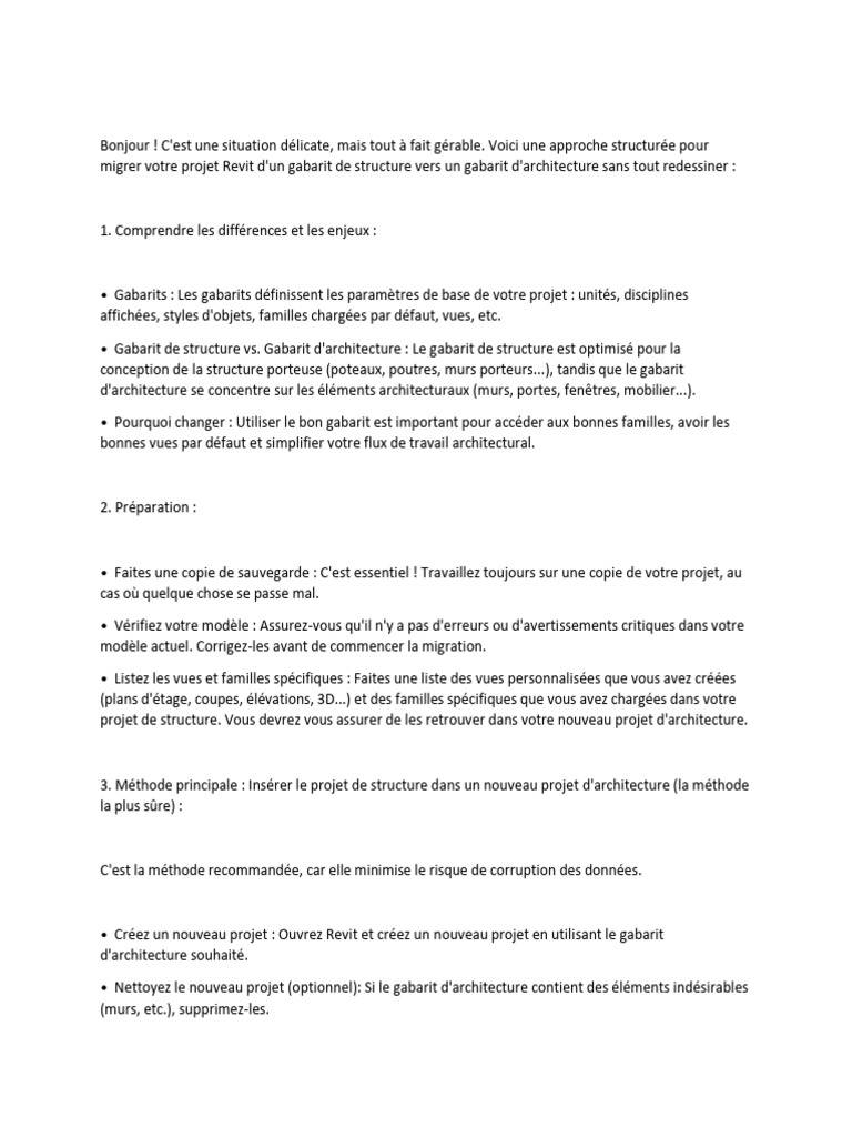 Migration Revit : Gabarit Structure à Architecture | PDF