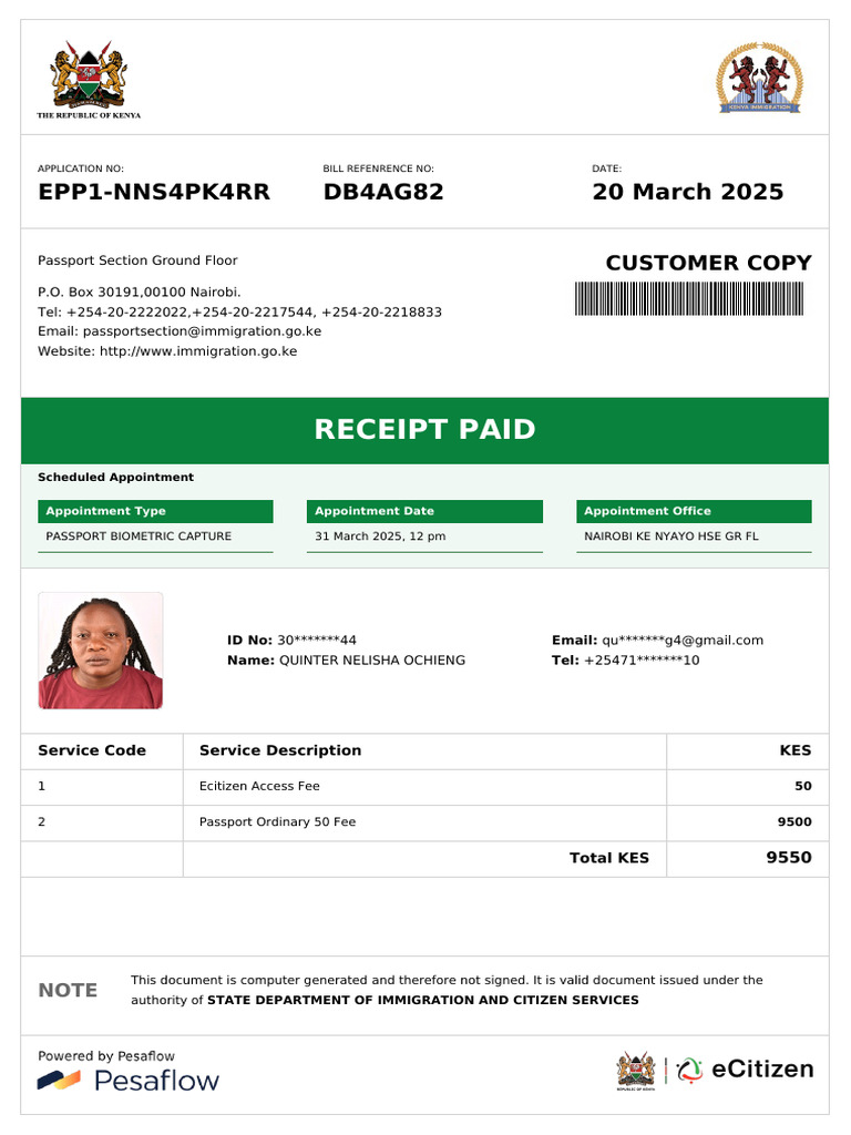 Epp1 Nns4pk4rr Immigration Receipt | PDF | Passport | Authentication