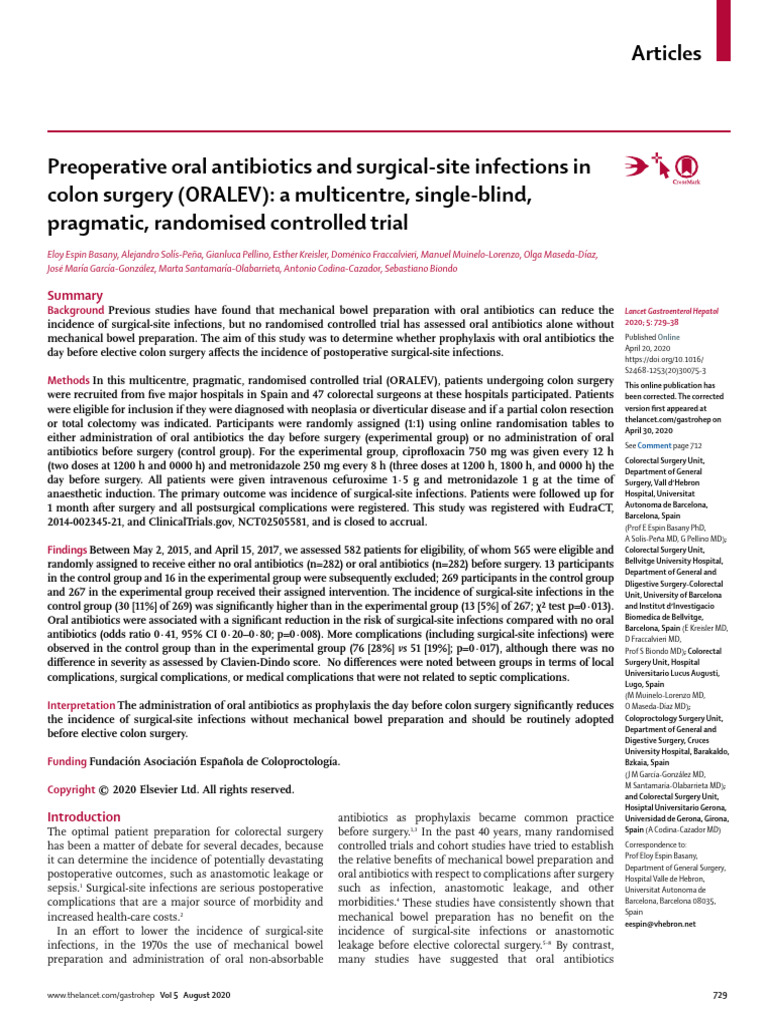 Preoperative Oral Antibiotics and Surgical Site Infections in Colon ...