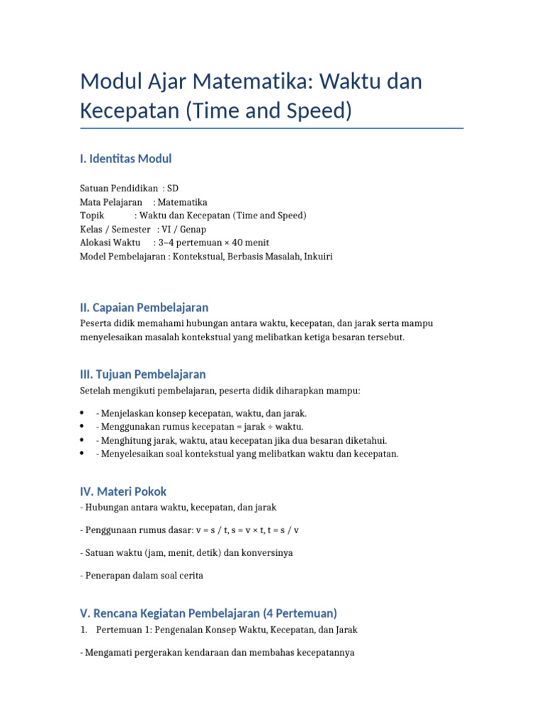 Modul Matematika Time and Speed | PDF