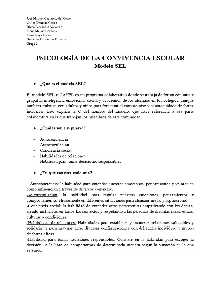 Modelo SEL: Inteligencia Emocional Escolar | PDF | Autorregulación ...