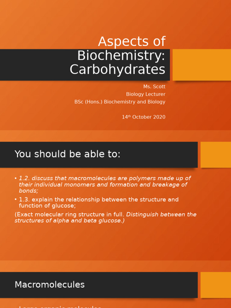 Aspects of Biochemistry - Carbohydrates | PDF | Carbohydrates | Glucose