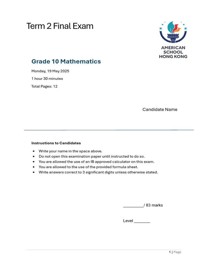 Math G10 Term 2 Final 2025 | PDF | Mathematics