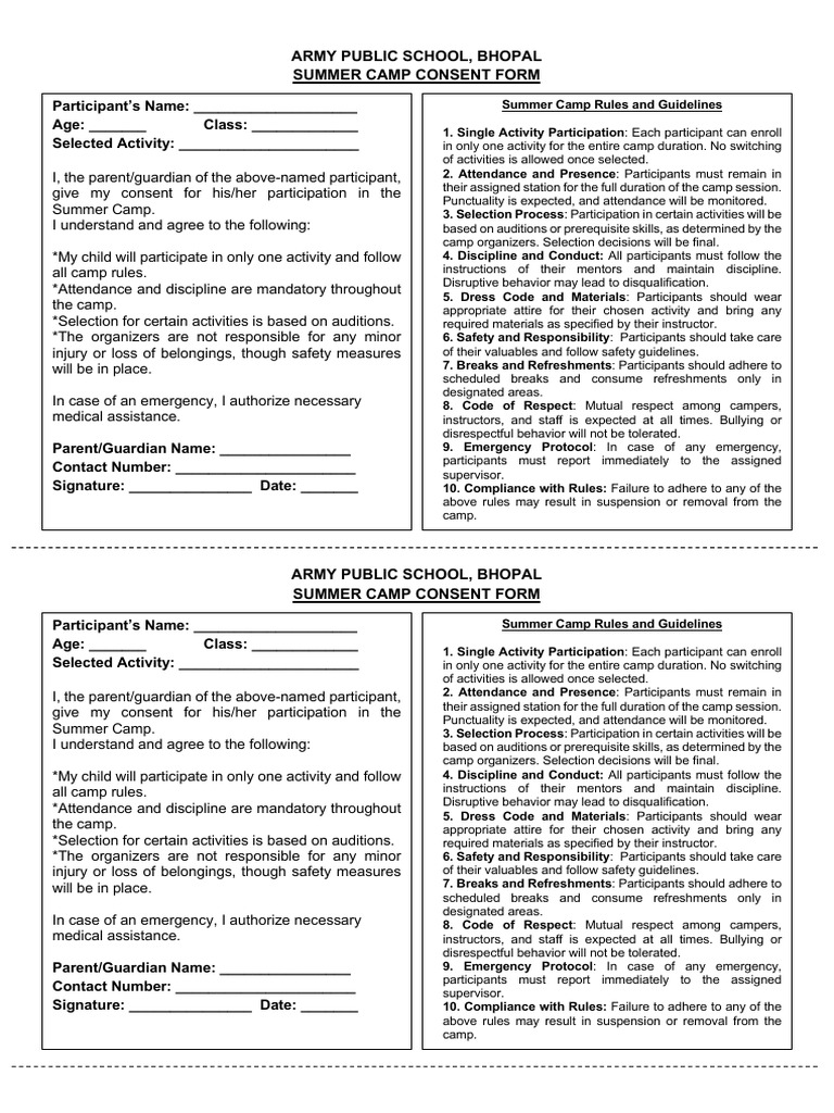 Summer Camp 25-26 Consent Form | PDF | Disciplines