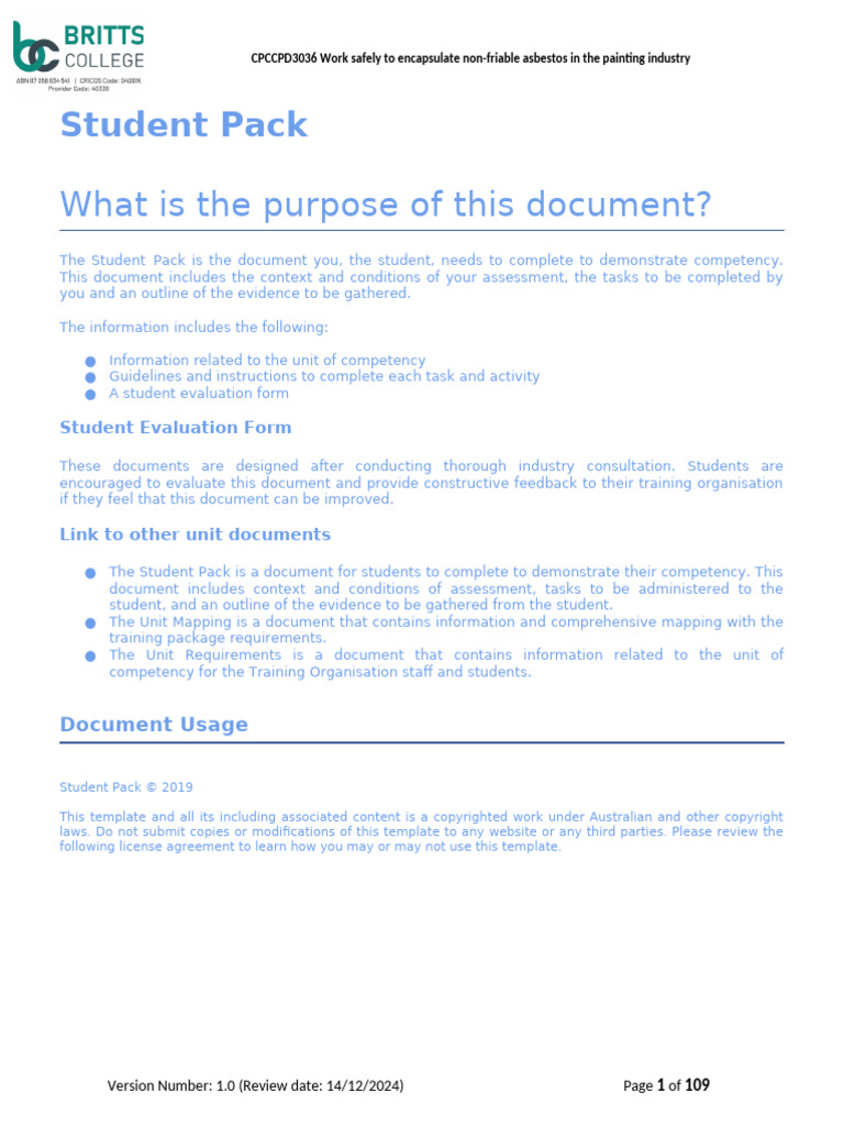 CPCCPD3036 Student Assessment Pack V1.0 | PDF | Waste | Occupational ...
