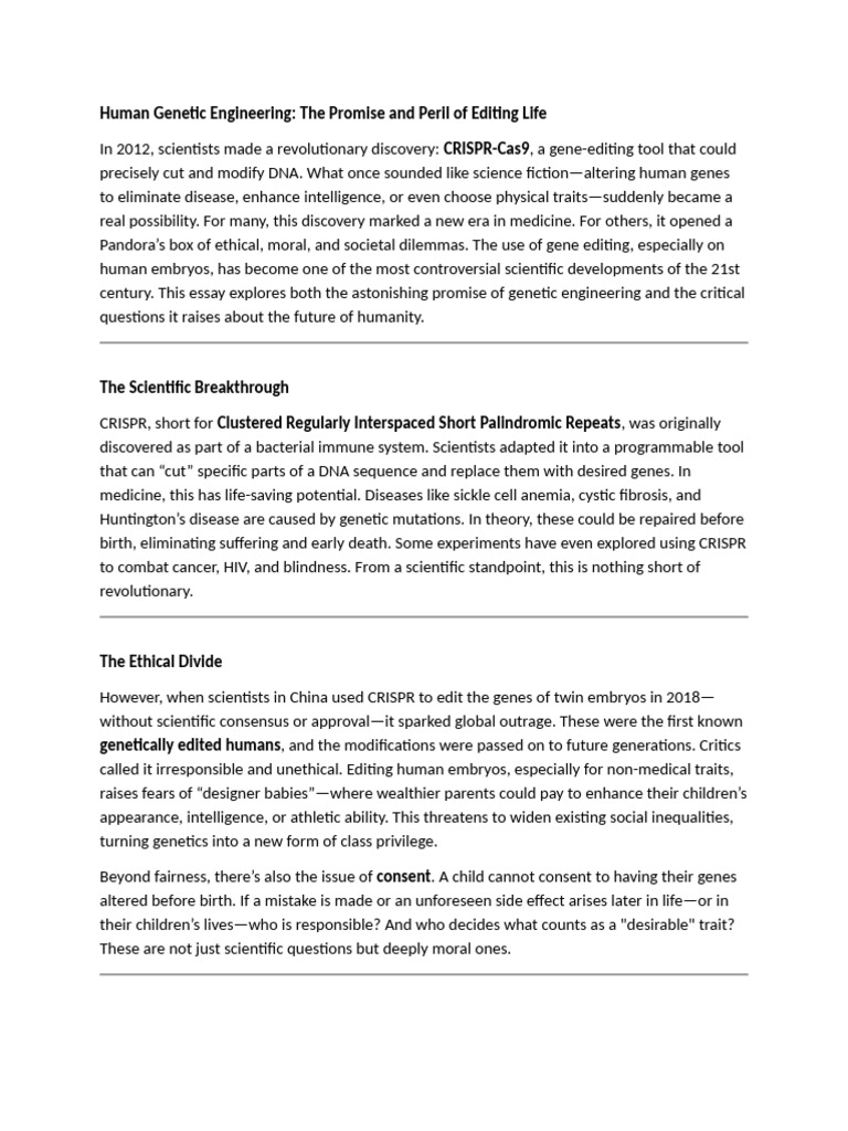 Human Genetic Engineering: Risks and Rewards | PDF | Crispr | Biochemistry