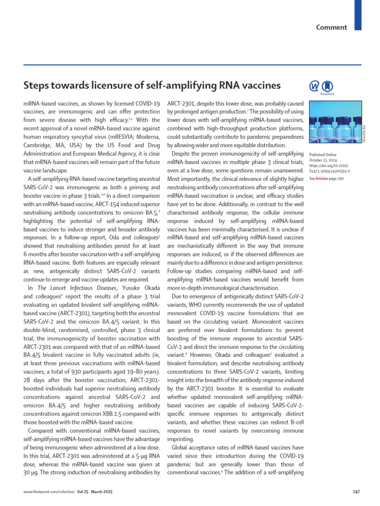 Self-Amplifying RNA Vaccines: Efficacy Insights | PDF | Vaccines ...