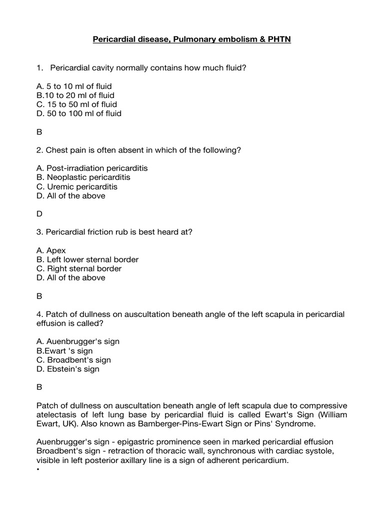 Pulmonary Embolism, PHTN, Pericardial Ds | PDF | Internal Medicine | Heart