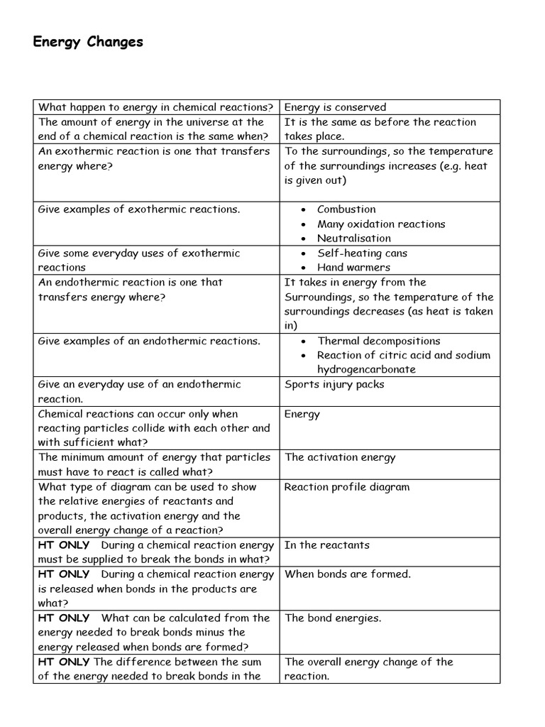 Fact Bank Energy Changes | PDF | Chemical Reactions | Electrochemistry
