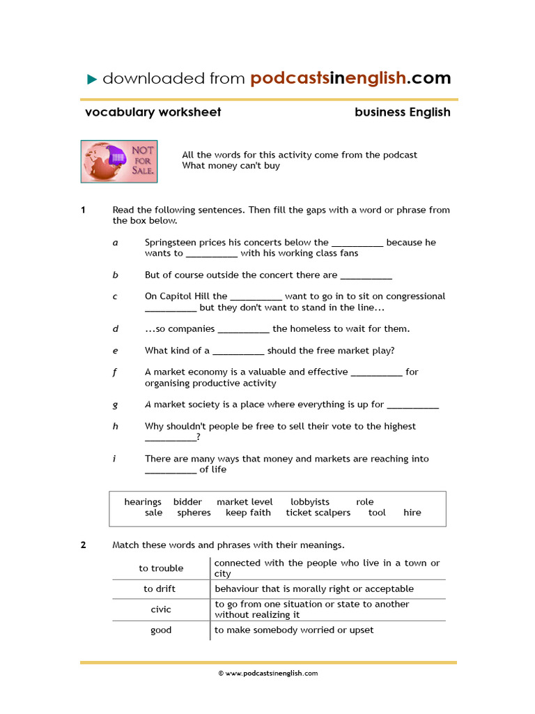 Marketsociety Vocabulary Worksheet | PDF