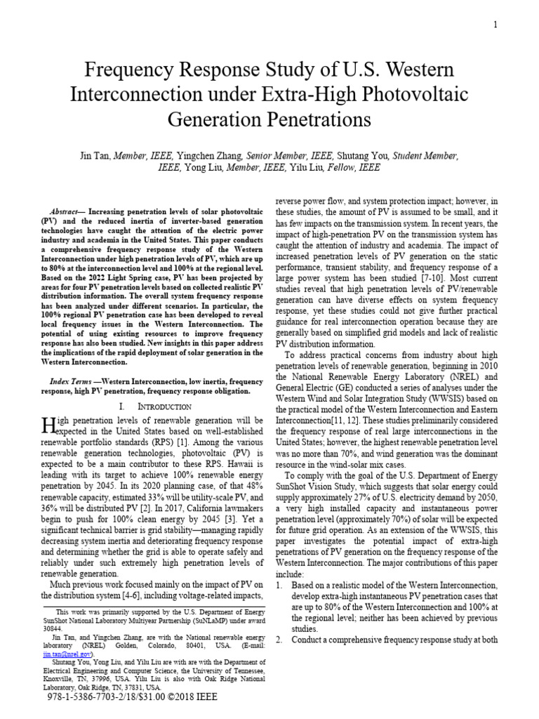 Equency Response Study of U.S Western Interconnection Under Extra High ...