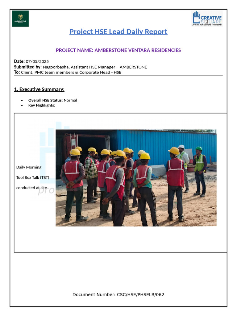 CSC - Project HSE Lead Daily Report - 07-05-2025 | PDF