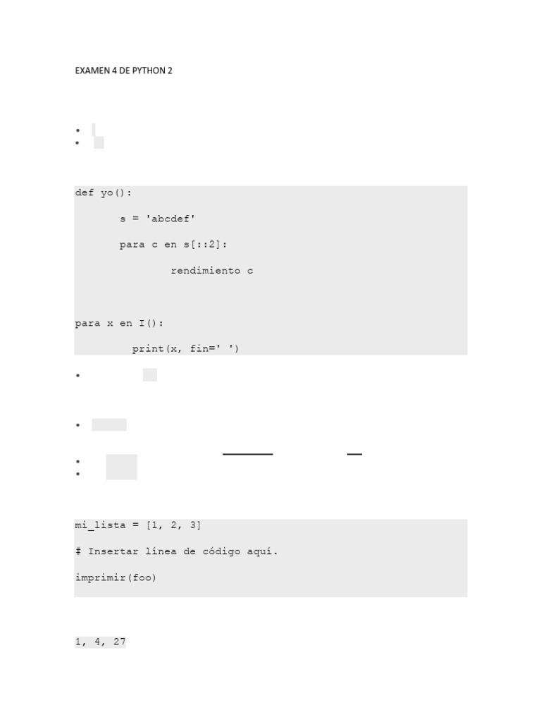 Examen 4 de Python 2 | PDF | Python (lenguaje de programación) | Ingeniería Informática