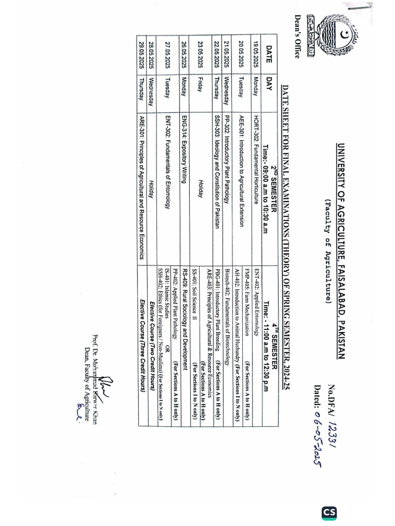 Date Sheet Final Exam | PDF