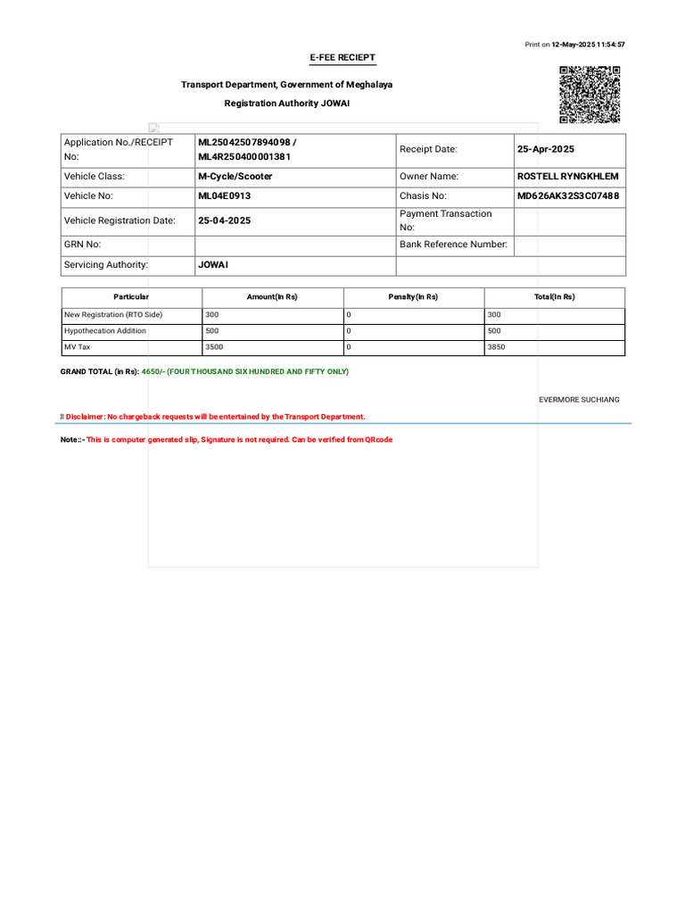 VAHAN 4.0 (Citizen Services) SP-MORTH-WS03 175 8001 | PDF