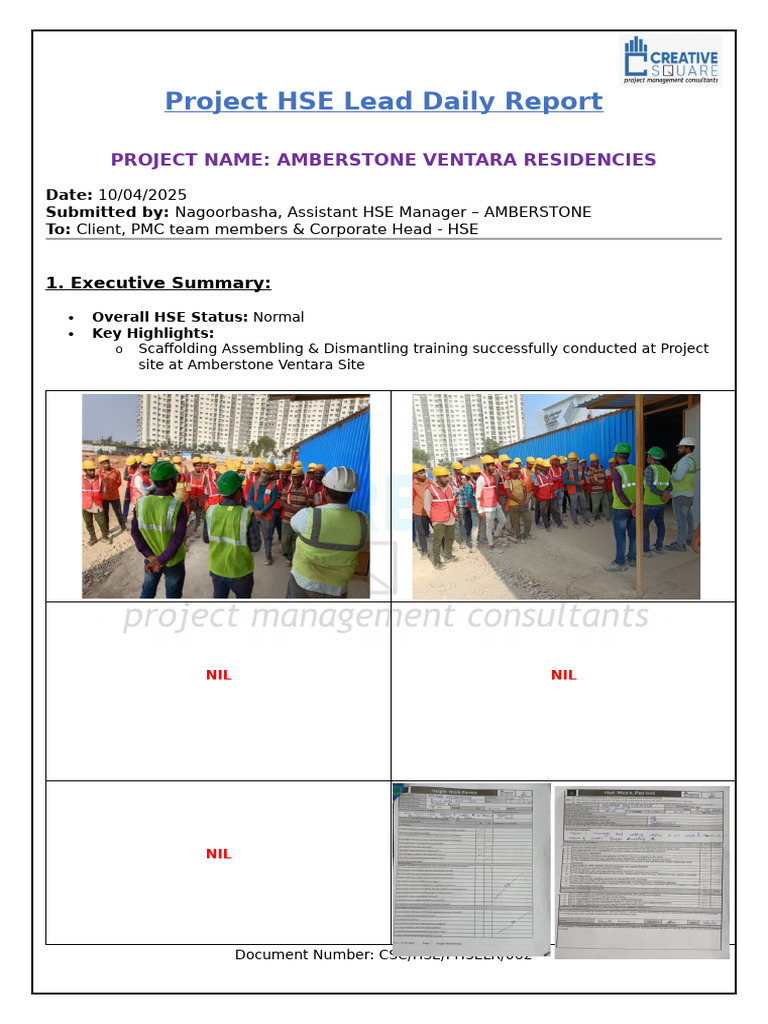 CSC - Project HSE Lead Daily Report - 10-04-2025 | PDF