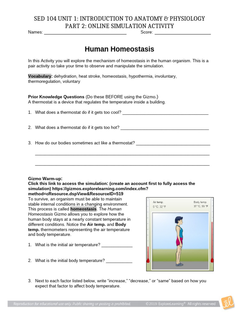 Part 2 Homeostasis Online Simulation Activity | PDF | Thermoregulation ...