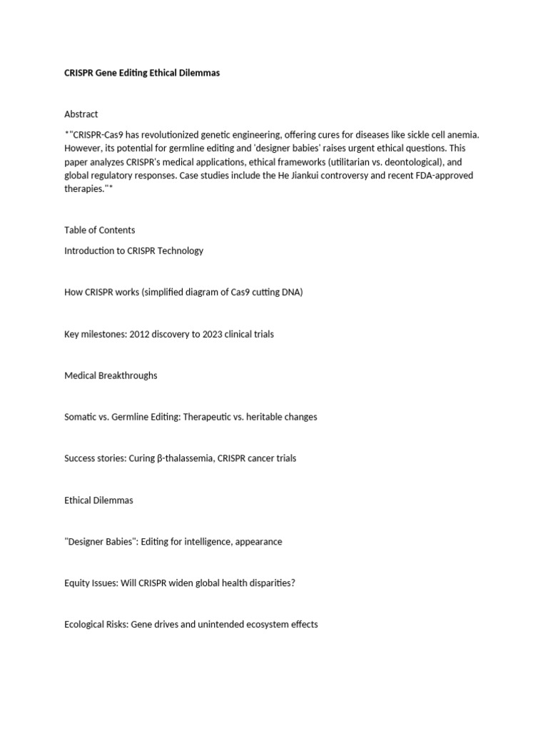 CRISPR Gene Editing Ethical Dilemmas | PDF | Designer Baby | Bioethics