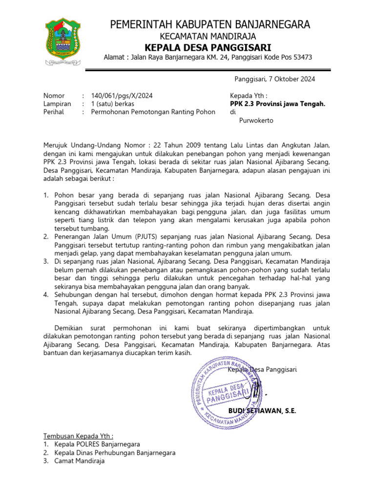 Surat Permohonan Pemotongan Ranting Pohon | PDF