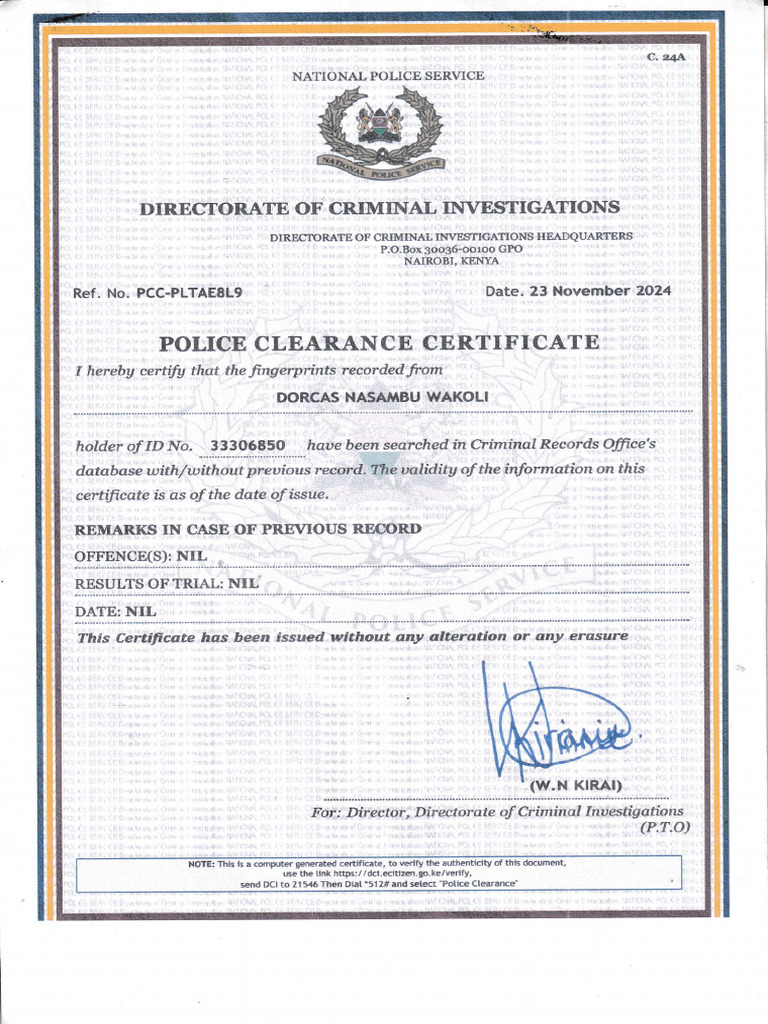Dorcas Clearence Cert | PDF