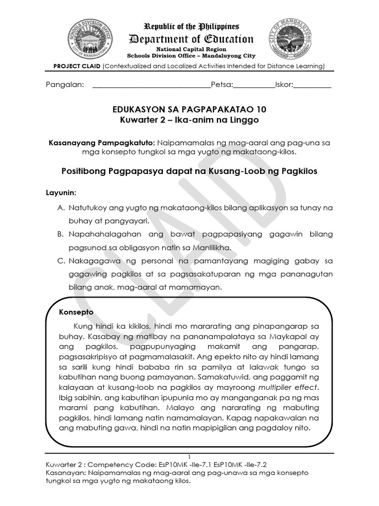 EsP10 - ACTIVITY SHEET Week 6 | PDF