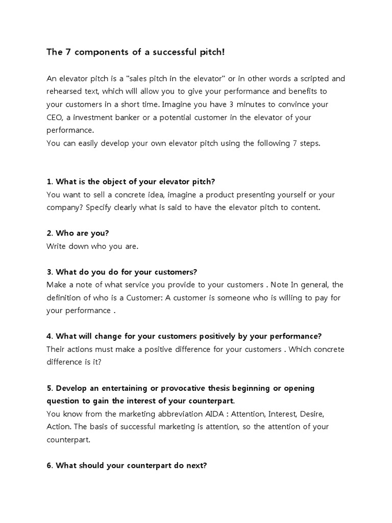7 Steps to Crafting an Elevator Pitch | PDF