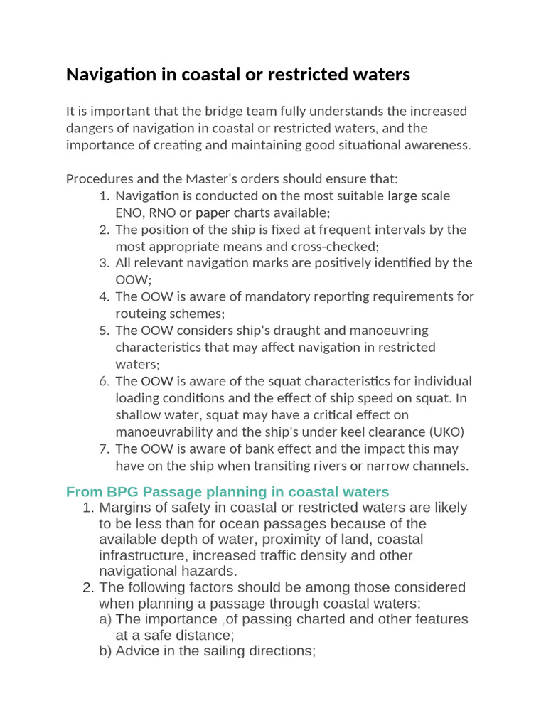 SM 148 2.1.3 BPG Navigation in Coastal or Restricted Waters | PDF