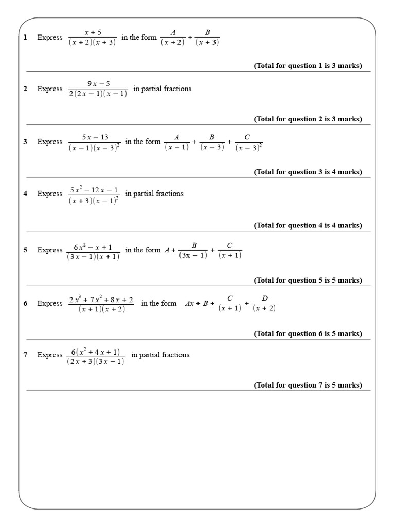 A Pure Partial Fractions 2 | PDF
